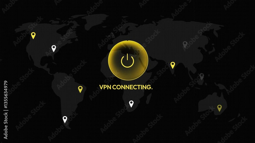VPN Connecting Screen 4K Animation with world map and location blinking ...