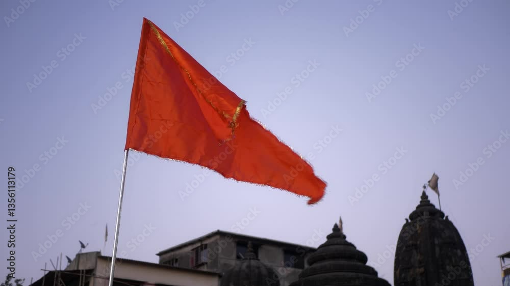 Waving historical Maratha flag, symbol of the Maratha Empire founded by ...