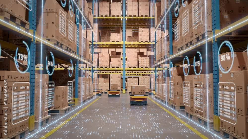 Warehouse Digitization and Digital Automation: AGV robots transporting ...