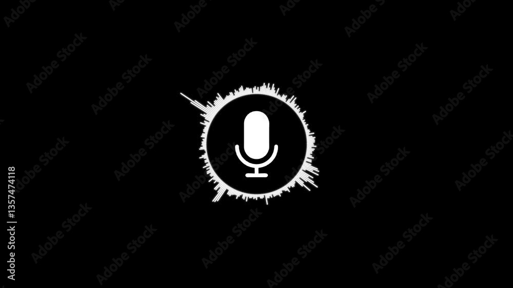 Waveform audio with microphone on black background, Technology digital ...