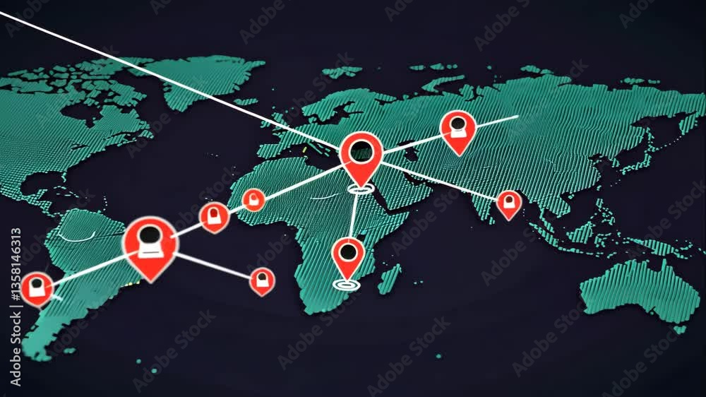 Teal Pixelated 3D World Map Showing Global Connections in the World map ...