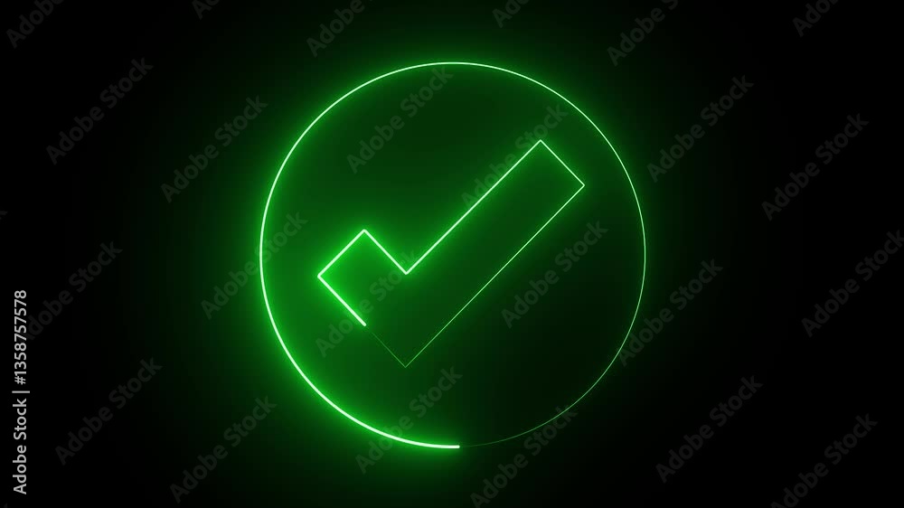 abstract neon glowing check mark icon animation select right yes sign checkbox confirm success ...