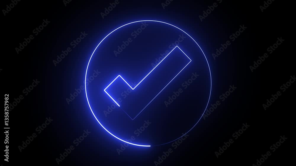 abstract neon glowing check mark icon animation select right yes sign ...