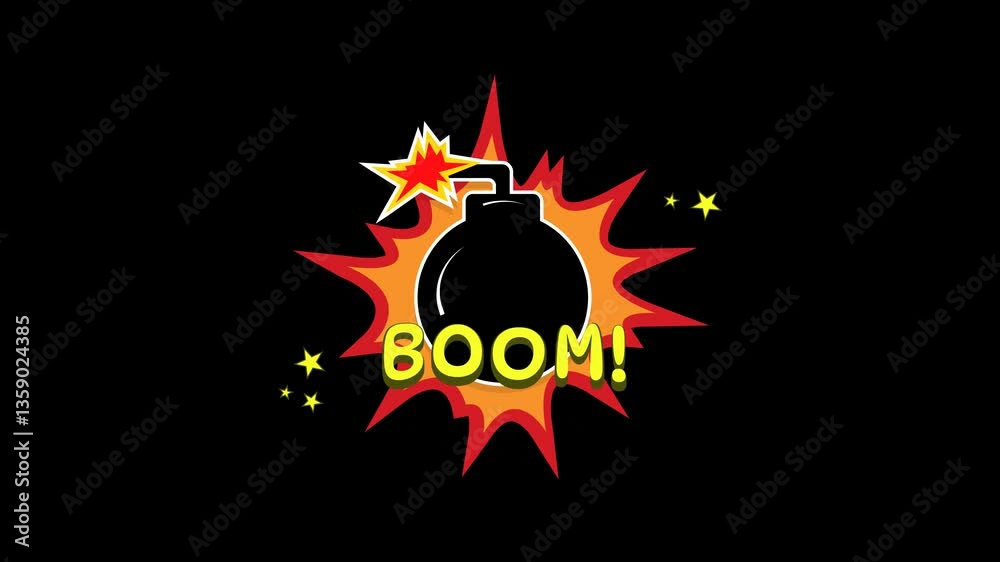 Boom text animation, boom pop art in comic style cartoon bomb explosion ...