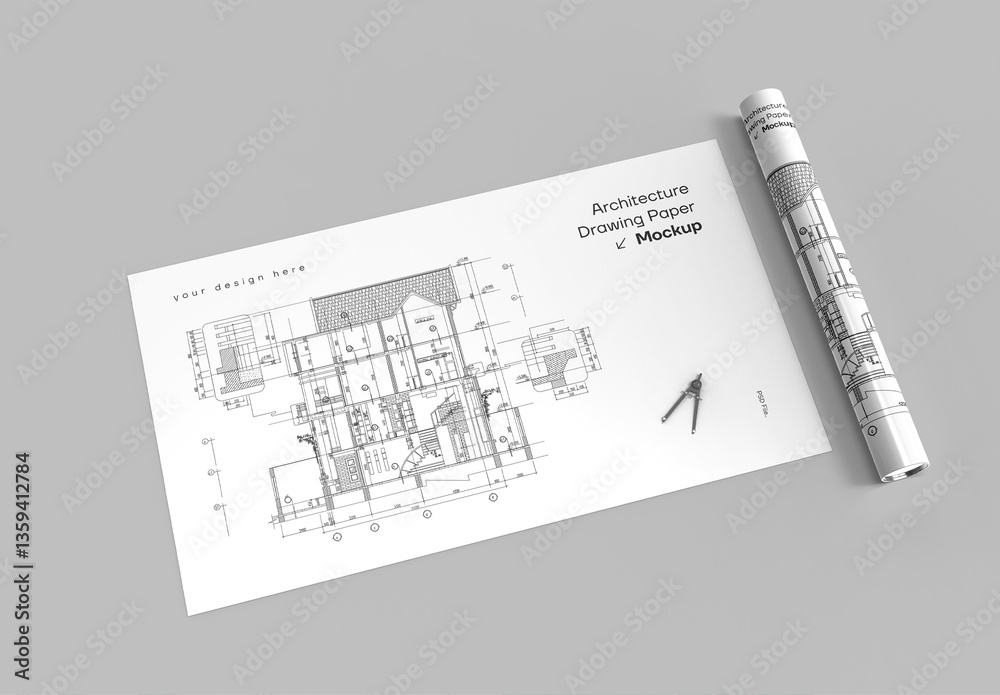 Architecture Drawing Tools Blueprint Mockup Stock Template | Adobe Stock