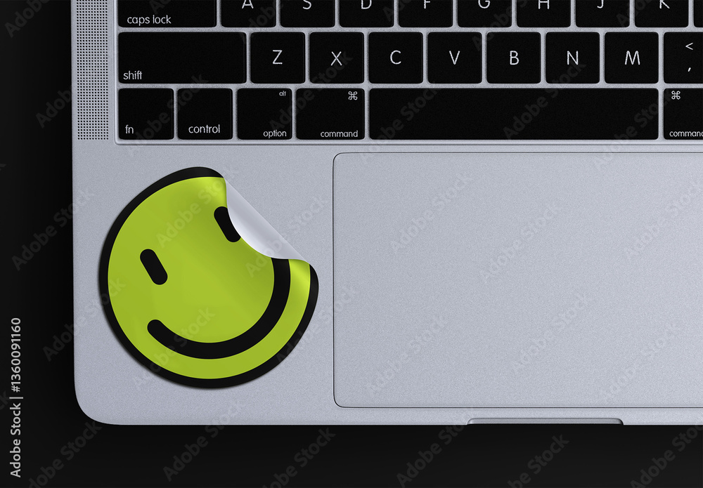 Round Sticker Mockup on Laptop Keyboard Stock Template | Adobe Stock