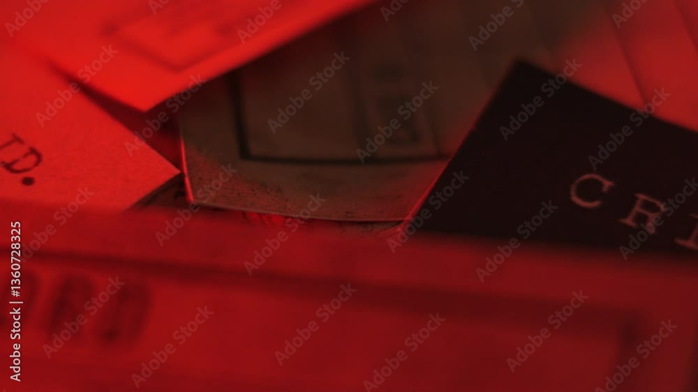 Cinematic Red Vintage Shot of Evidence Labels Map and Location of ...