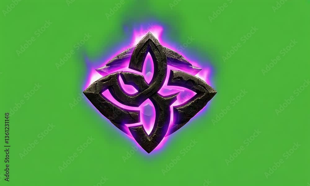 Green screen footage of a floating fire sigil consumed by dark purple ...