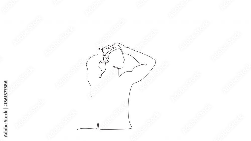 Animated man taking a shower wiping his hair with shower. Taking a bath ...