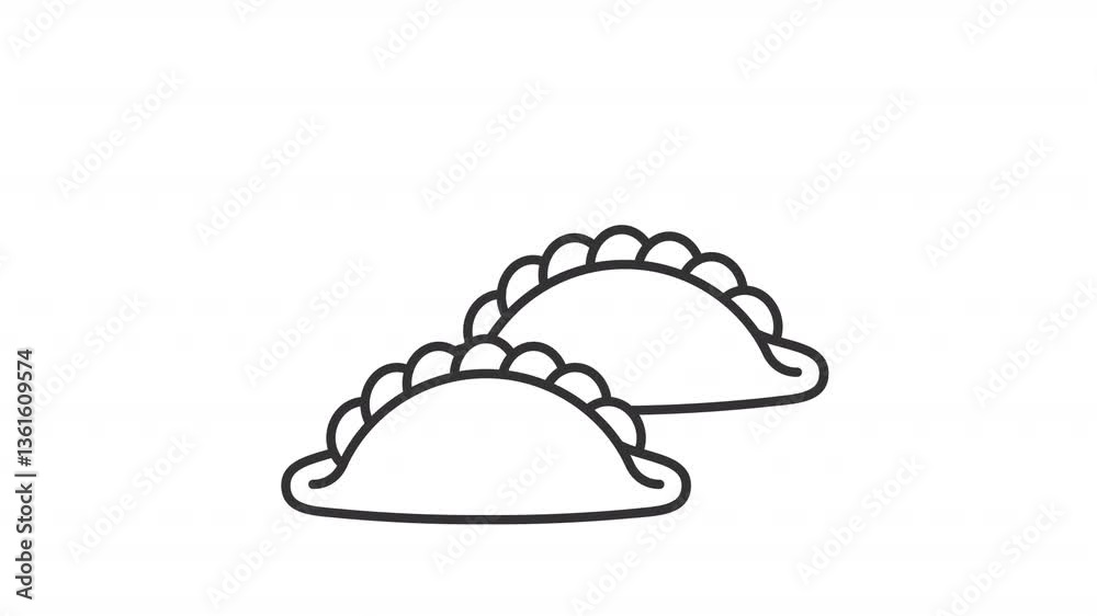 Animated dumplings icon. Street food snack with curried fillings line ...