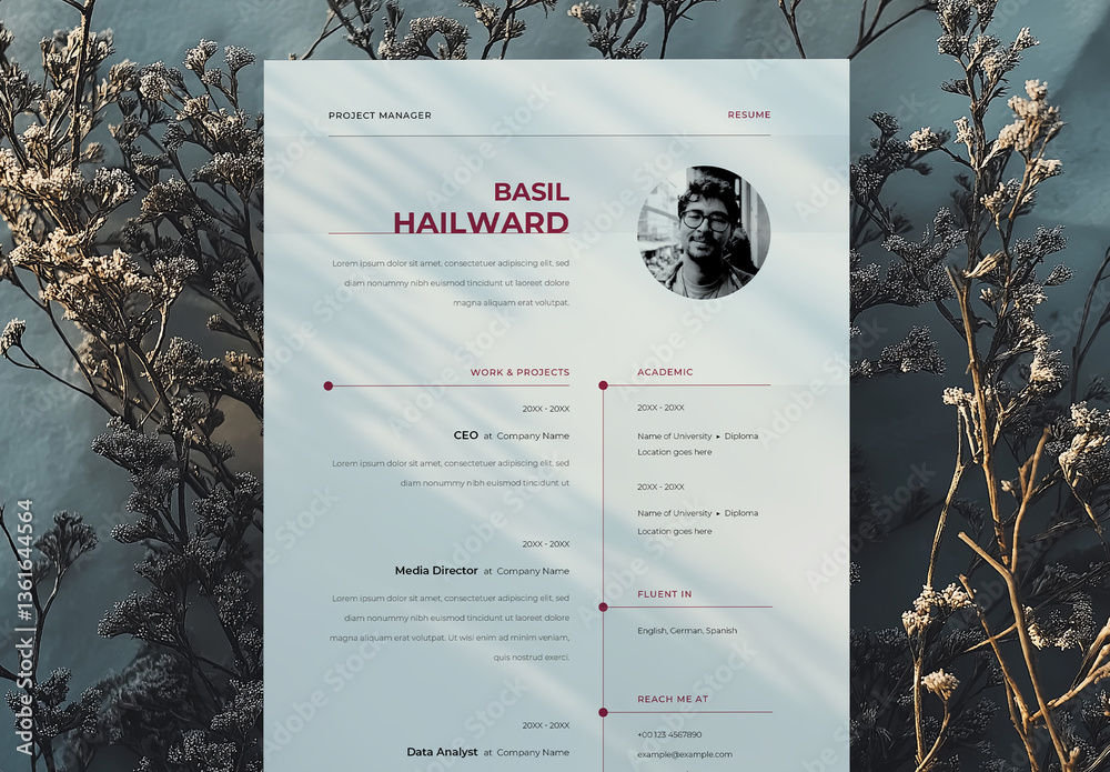 CV Design Layout With Red Accent Stock Template | Adobe Stock