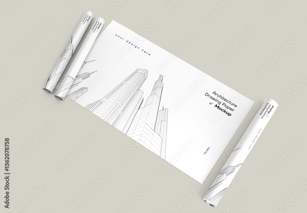 Architecture Drawing Paper & Roll Mockup Stock Template | Adobe Stock