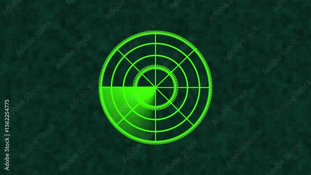 Radar screen animation, green color moving radar. Radar is Looking for ...