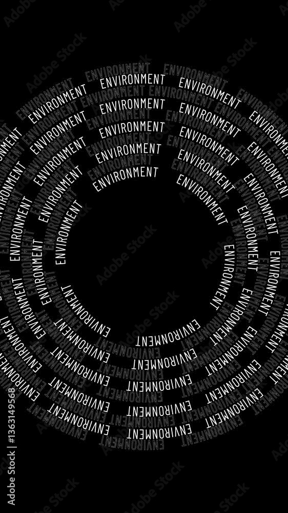 Concentric circles of repeated "ENVIRONMENT" alternate between filled ...