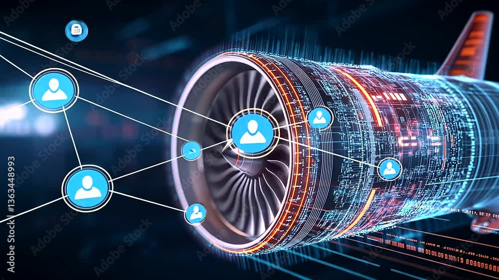 A high-resolution image of an aircraft engine cross-section with an ...