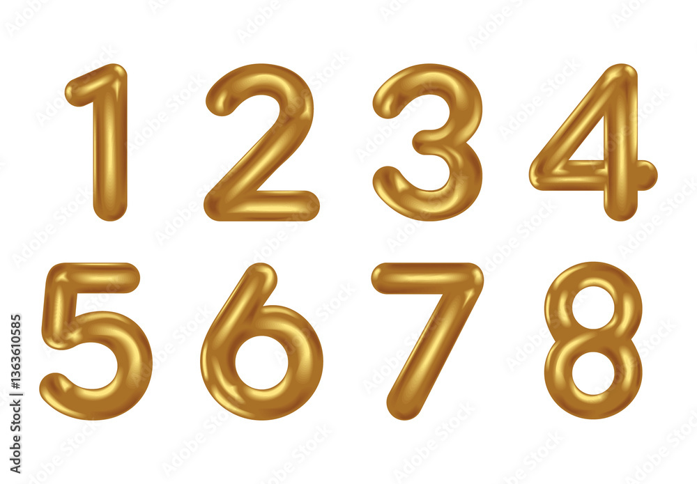 Gold Metallic Balloon Inflated Shiny Party Numbers Icons Set Stock ...