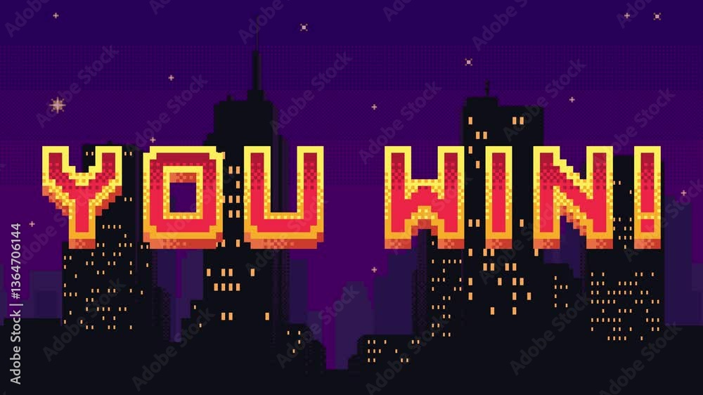 You Win screen - pixel art with night city landscape background ...