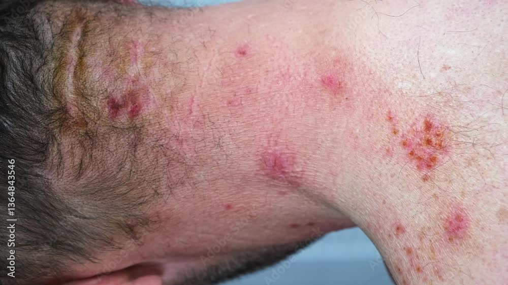 Skin lesion symptom in Shingles or Herpes zoster in person. Viral disease Varicella virus ...