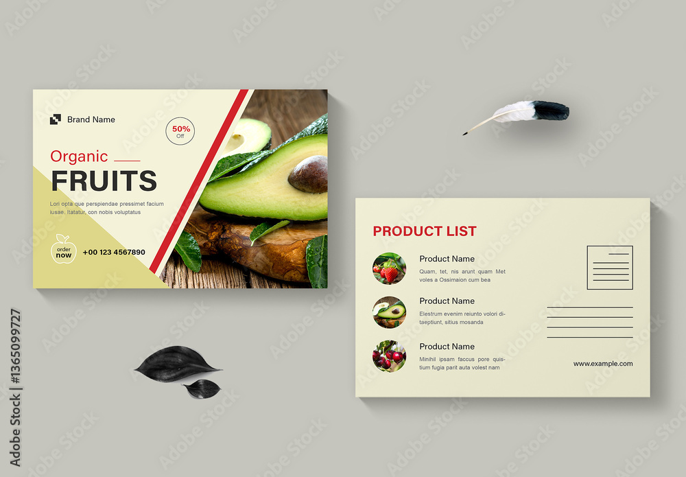 Organic Fruits Post Card Design Layout Stock Template | Adobe Stock