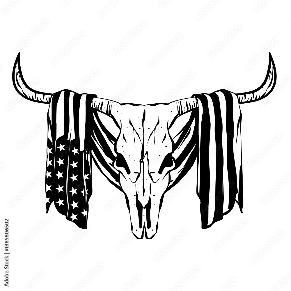Poster American Flag Bull Skull Vector Illustration – Wall Art | UkPosters
