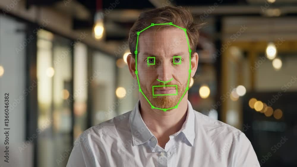 Face detection algorithm AI technology recognizing facial features of ...