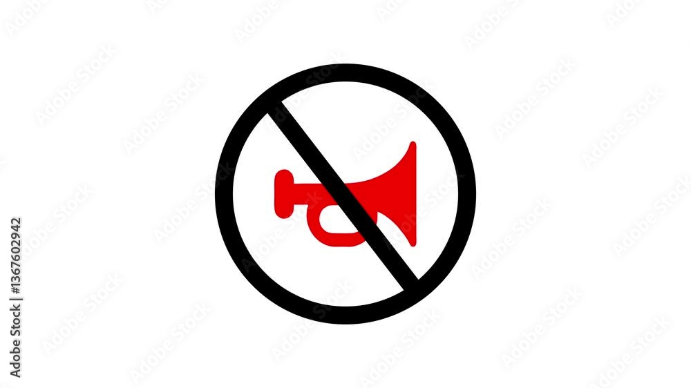 don't honk icon, a silhouette of a trumpet with a crossed out red ...