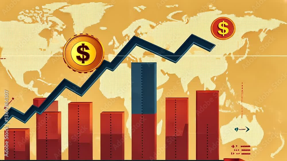 Graphical representation of financial growth with currency symbols and ...