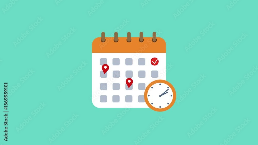 animation Digital calendar and time for schedule planning concept ...
