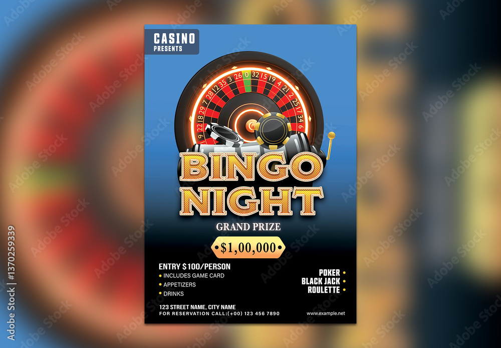 Bingo Night Casino Flyer with Grand Prize and Game Details, Editable ...