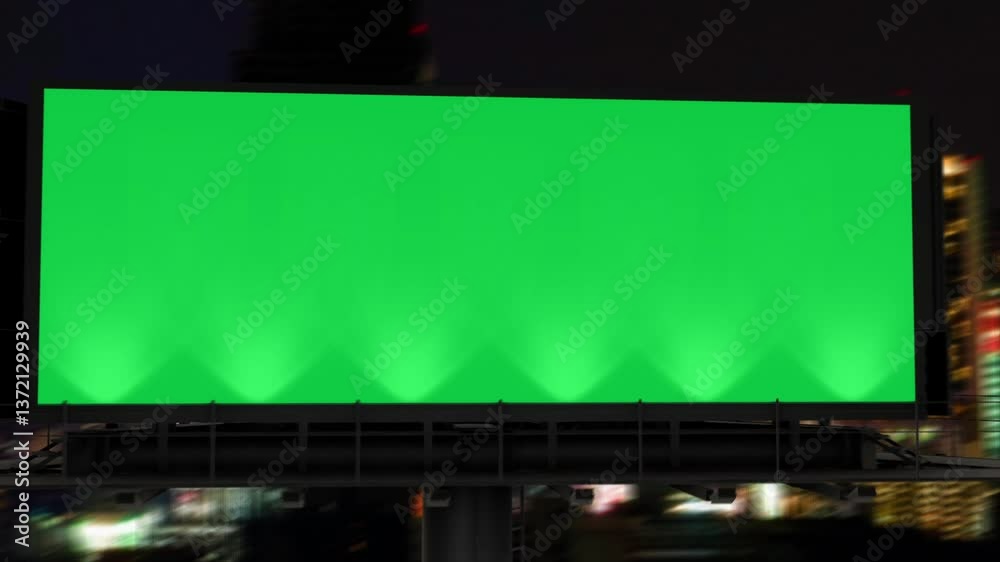 Advertising horizontal billboard with green screen on roadside ...