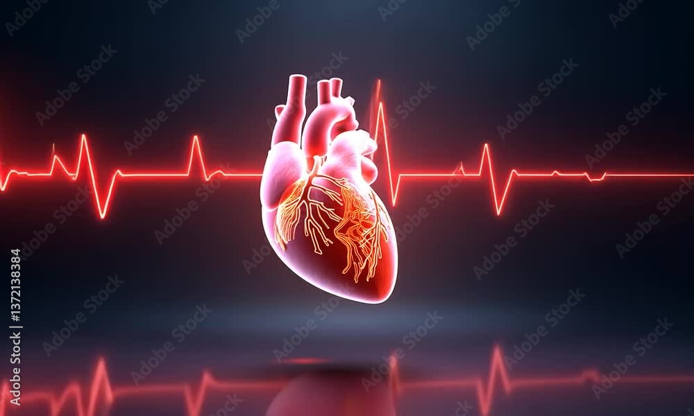 Human Heart Anatomy with ECG Waveform: A 3D Rendering of the ...
