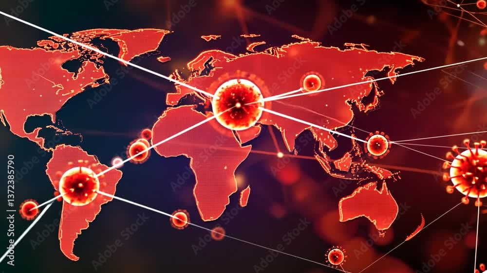 Global Pandemic Visualization: A World Map Showing the Spread of a Virus Stock 비디오 | Adobe Stock