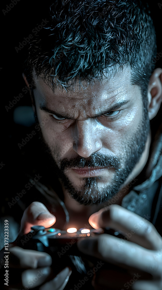 Focused Man Intensely Playing Video Game Stock 写真 | Adobe Stock