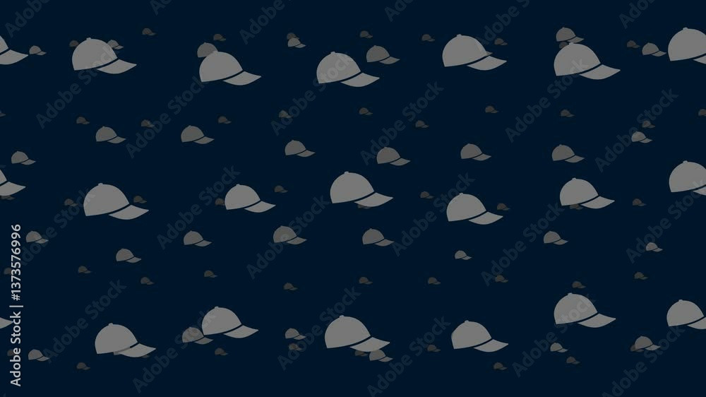 Baseball cap symbols float horizontally from left to right. Parallax ...