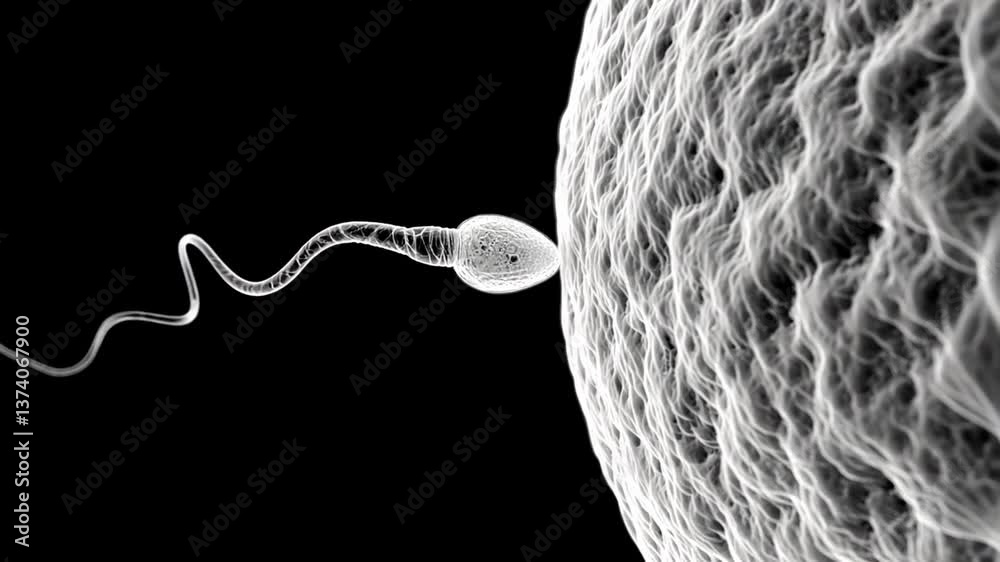 The animation illustrates the moment of a sperm cell reaching the ...