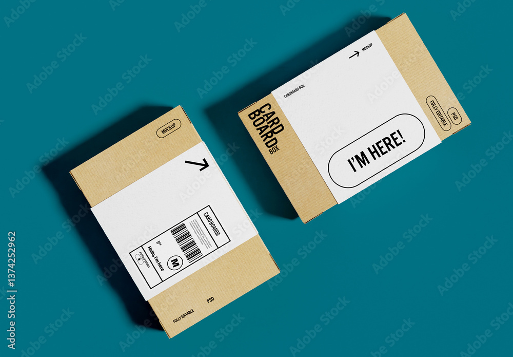 Top View of Two Cardboard Shipping Boxes Mockup Stock Template | Adobe ...
