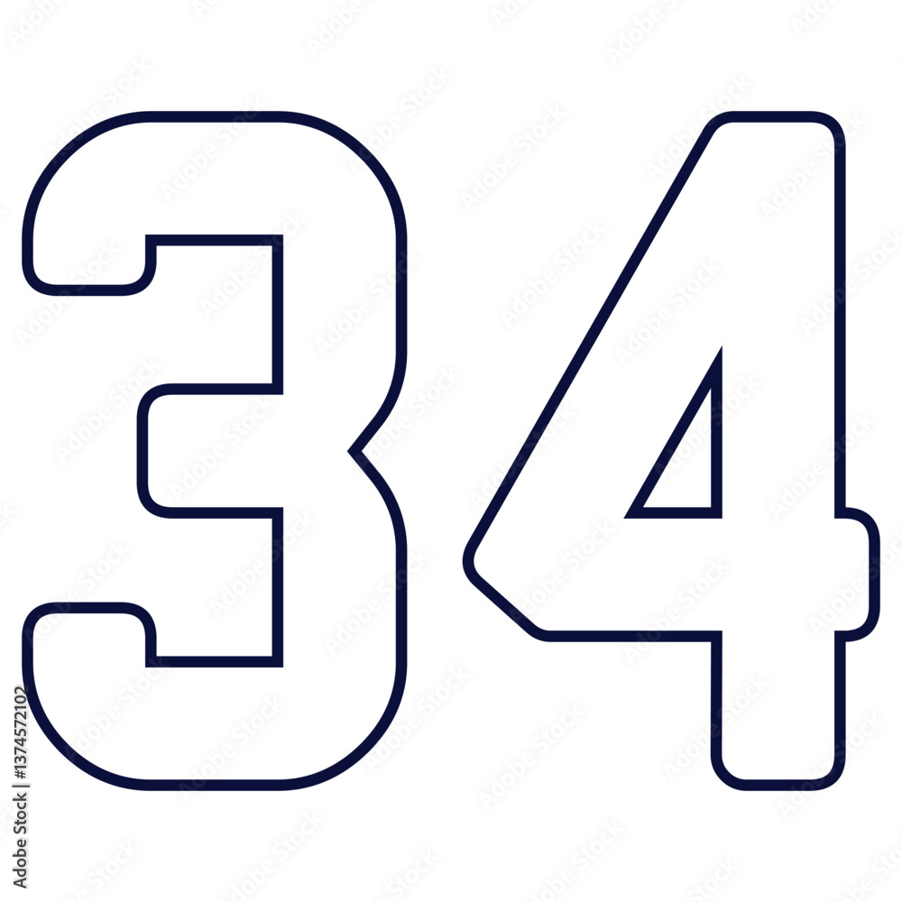 Poster 34,Classic Vintage Sport Jersey Number, Uniform numbers in black ...