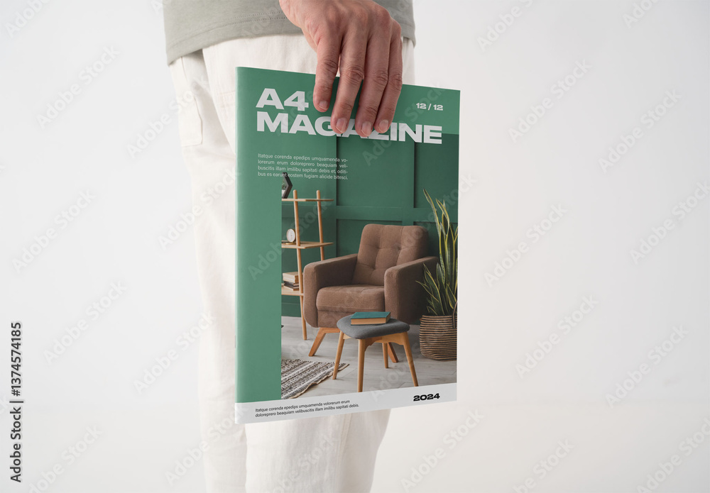 Mockup Of Man Holding Customizable A4 Magazine Stock Template | Adobe Stock