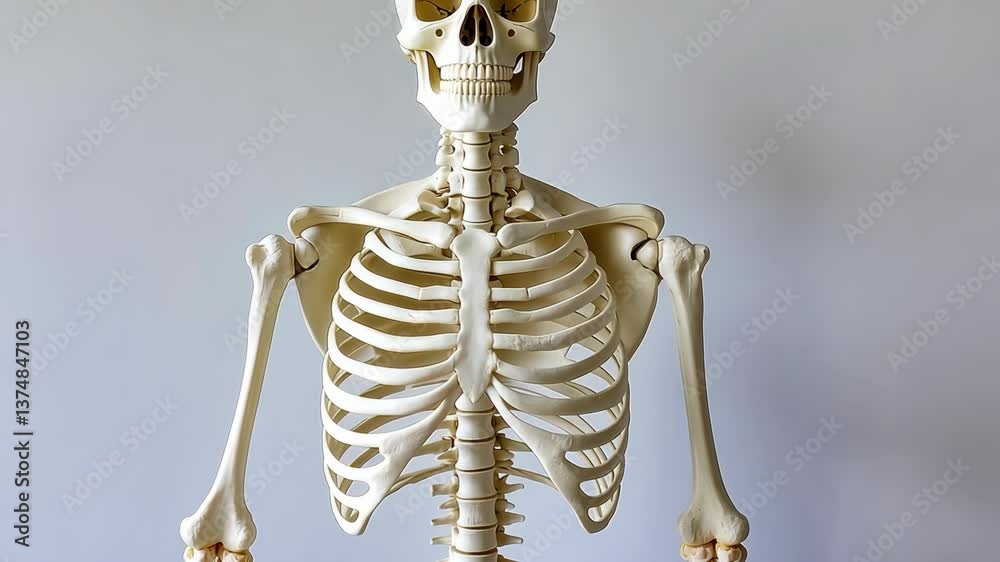 Lifesize human skeleton model showcased against a plain background for ...