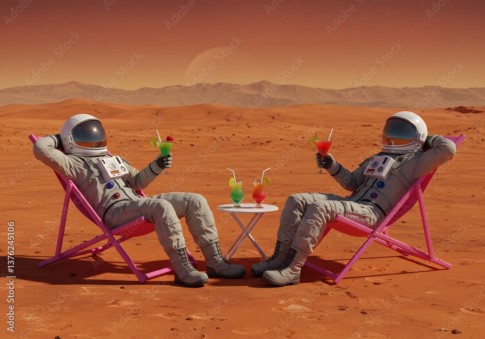 Astronauts Relaxing on Mars with Cocktails - Space Exploration, Desert ...