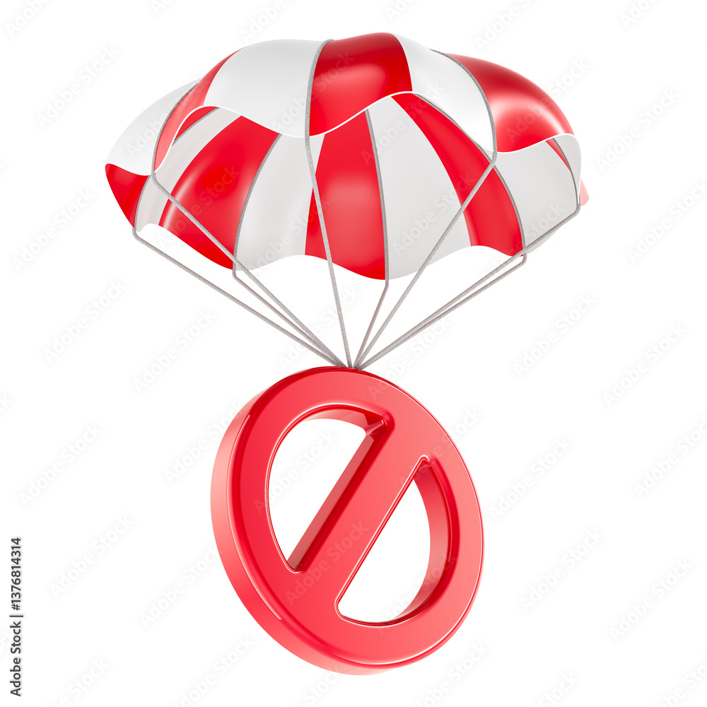 Poster Parachute with forbidden sign, 3D rendering isolated on ...