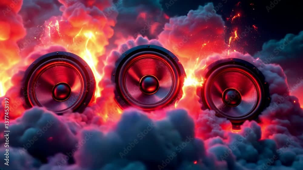 Epic Music Speaker Animation – Three Bass Subwoofers in Glowing Neon ...