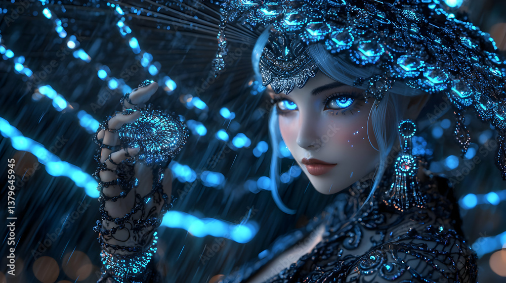 Portrait of a Woman in Blue Glowing Attire Stock Photo | Adobe Stock