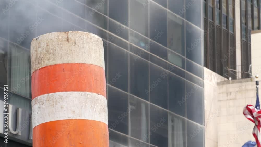 Steam vapor vented, New York City Church, Fulton street, orange vapour ...