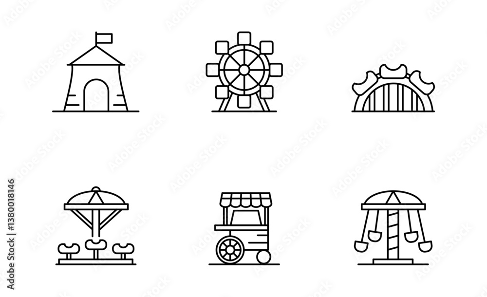 Poster Set of Amusement park icon, Playground Rollercoaster, Funfair ...