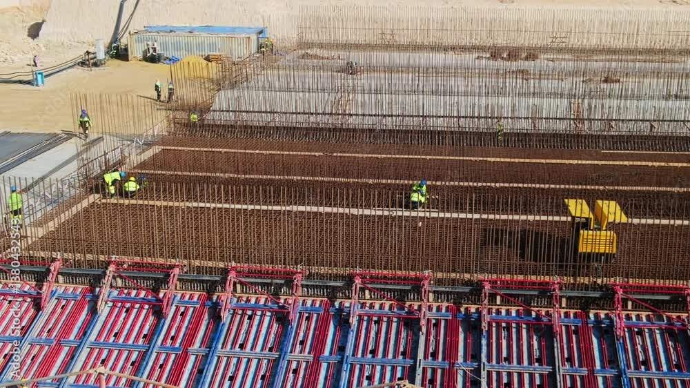 Reinforced concrete foundation of tunnel under construction in open ...