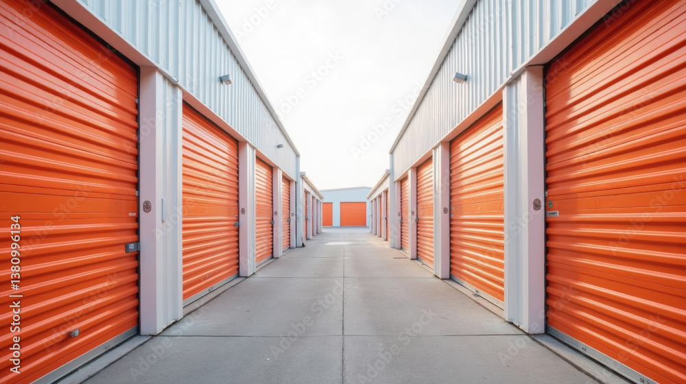 Storage units orange doors metal buildings organized outdoor rental ...