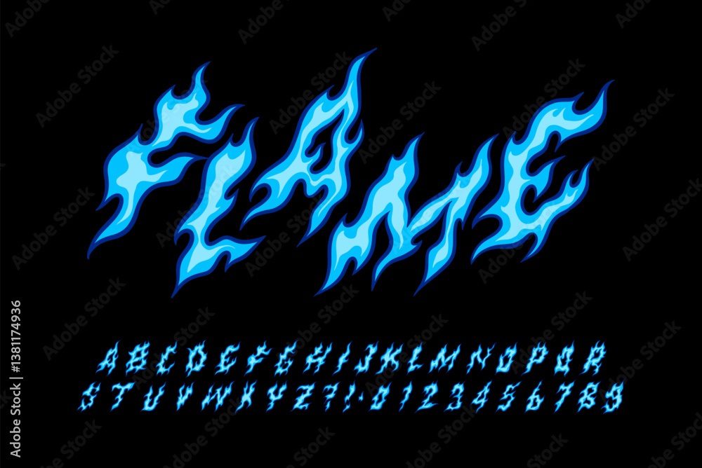 Poster Alphabet Blue Flame Cartoon Vector – Wall Art | UkPosters