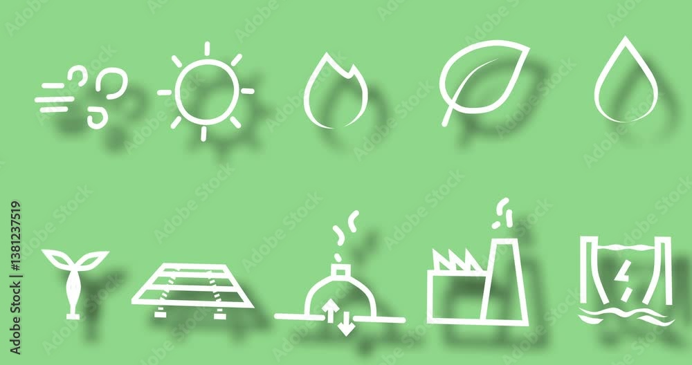 Icons, process and sustainable with green energy for global environment ...