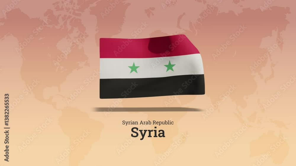 Syria flying flag with map background. 4K waving national flag of Syria ...